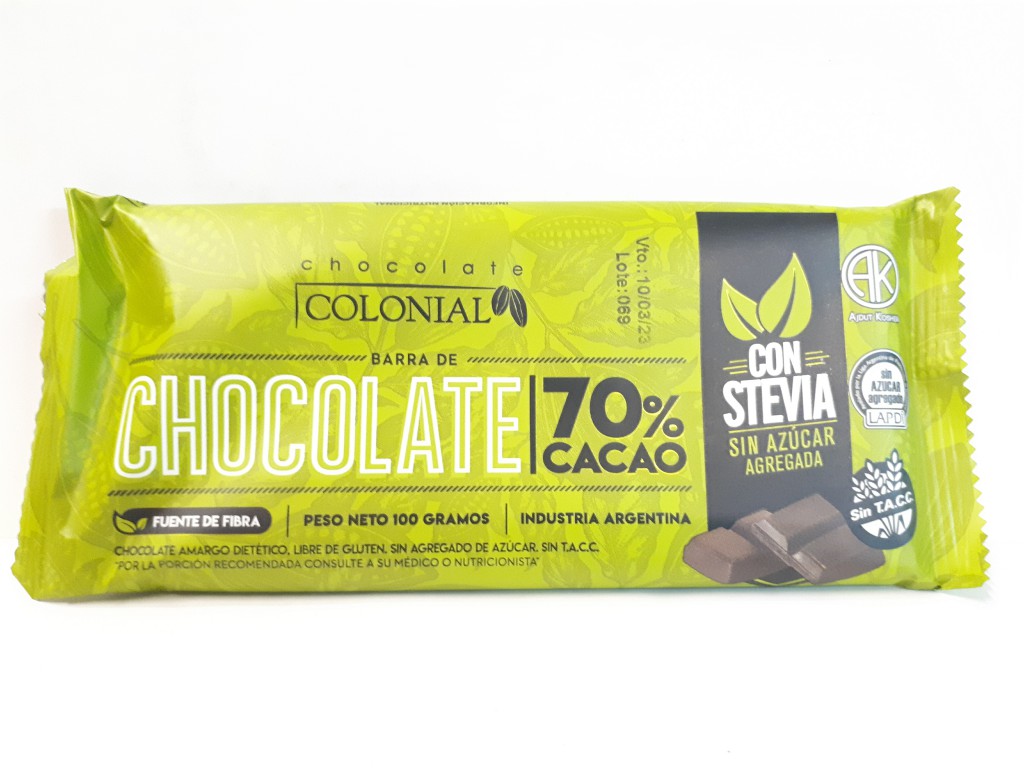 Colonial Chocolate 70% Cacao Stevia - Dietética Viamonte